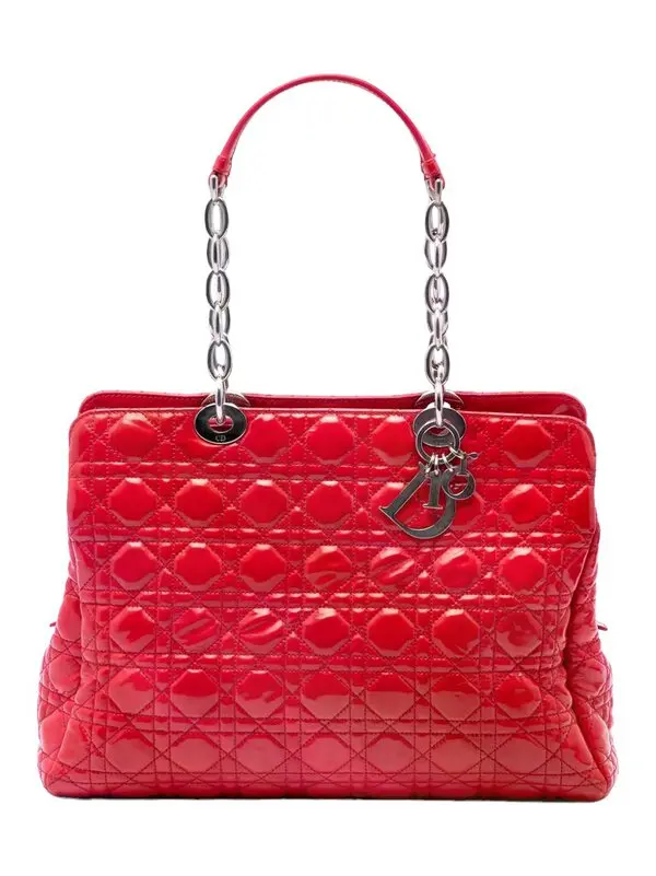 Dior Large Patent Cannage Lady Shopping Tote Bag - Red
