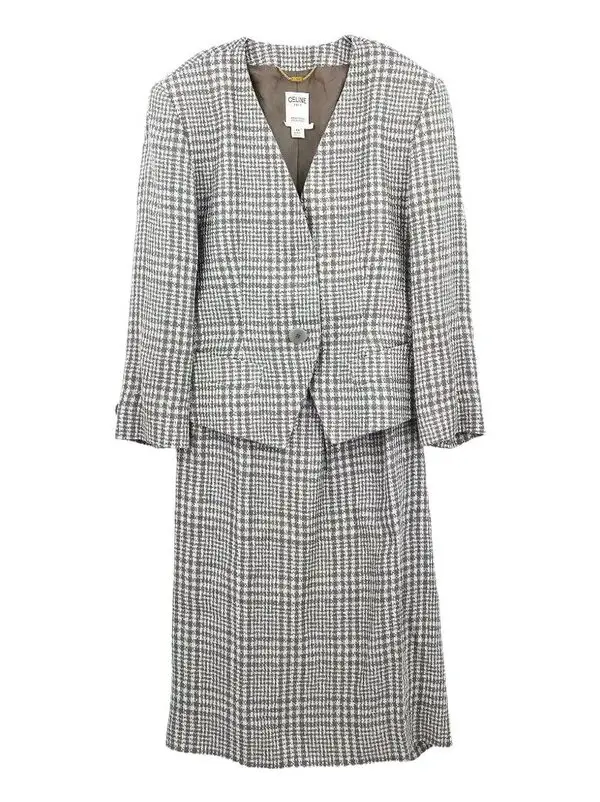 Celine 1990-2000s Check Tweed Skirt Suit - Grey