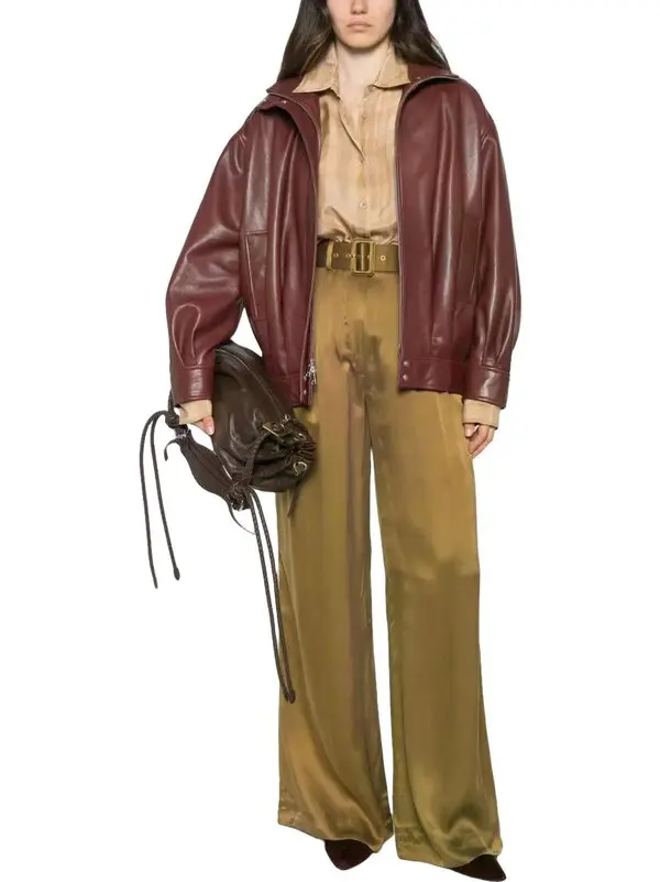 Zimmermann Tuck Belted Satin-finish Palazzo Pants - Green