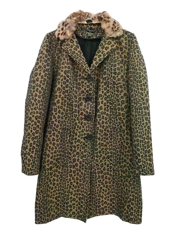 Fendi 1990-2000s Leopard-print Faux-fur Collar Coat - Brown