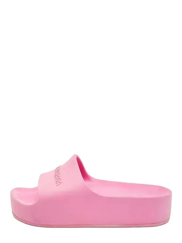 Balenciaga Rubber Embossed Logo Chunky Platform Pool Slides - Pink