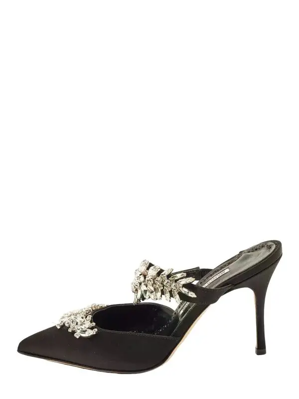 Manolo Blahnik Embellished Pointed Toe Stiletto Mules - Black