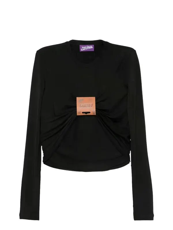 JEAN PAUL GAULTIER Gathered Logo-patch Cropped Top - Black