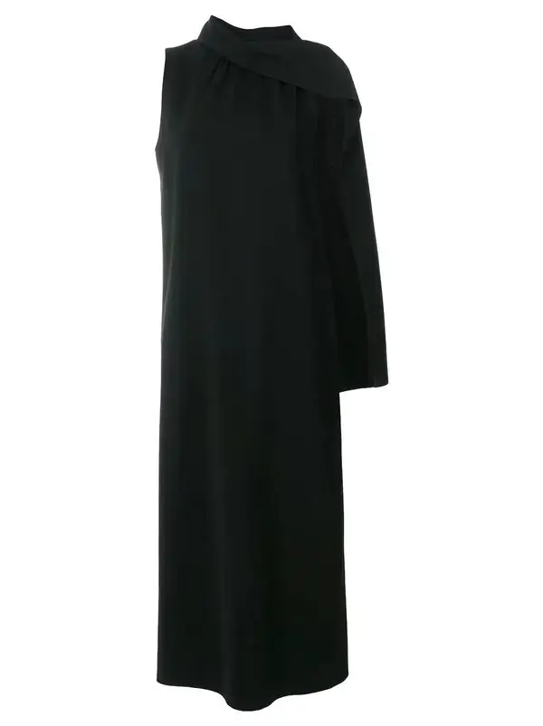 Alberta Ferretti One Shoulder Cape Midi Dress - Black