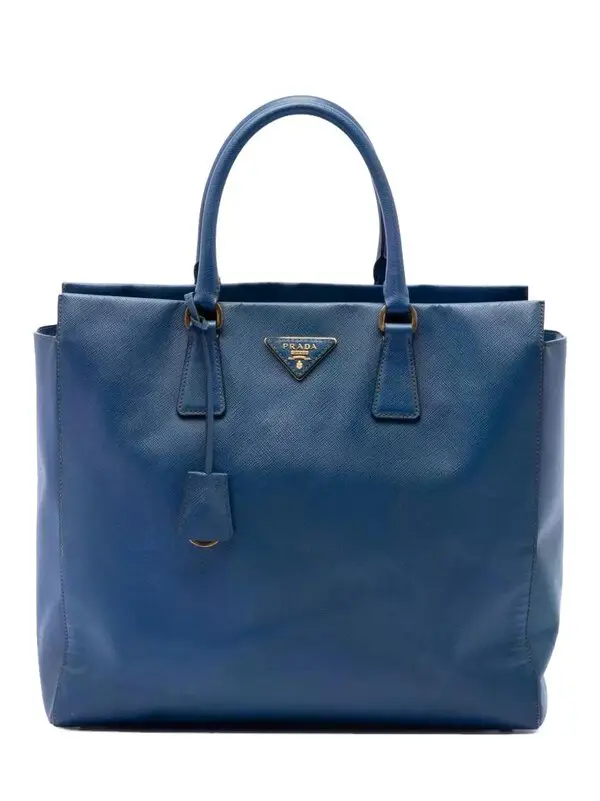 Prada Saffiano Lux Open Convertible Tote Satchel - Blue