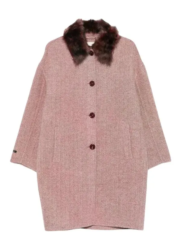 MANZONI 24 Herringbone Pattern Coat With Fur Collar - Pink