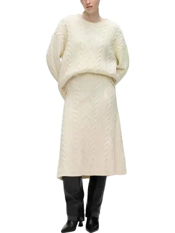 Karl Lagerfeld Wool-blend Cable-knit Midi Skirt - Neutrals