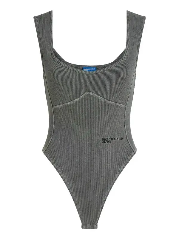 Karl Lagerfeld Ribbed Knit Bodysuit - Grey