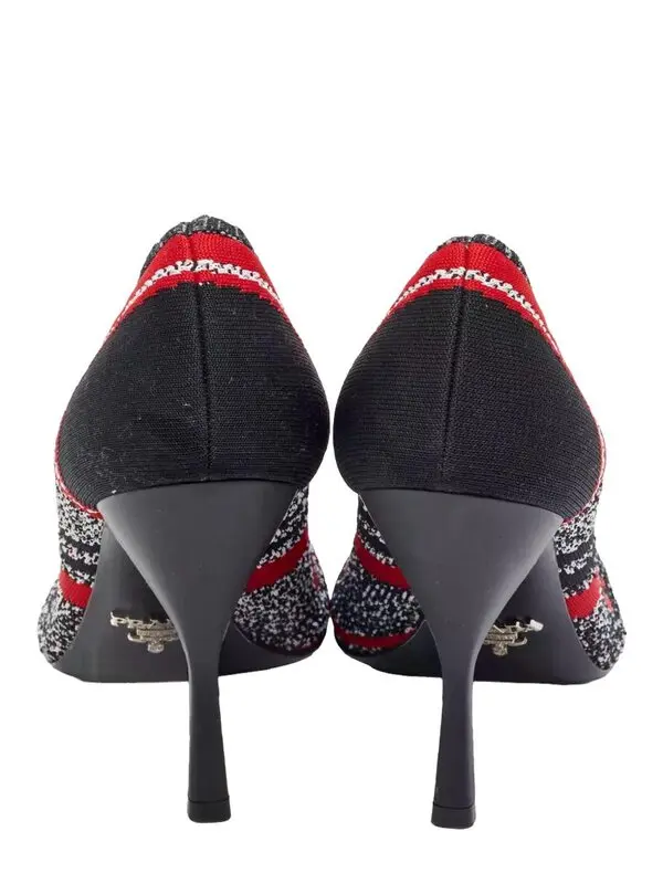 Prada Red/ Intarsia Knit Pointed Toe Stiletto Pumps - Black