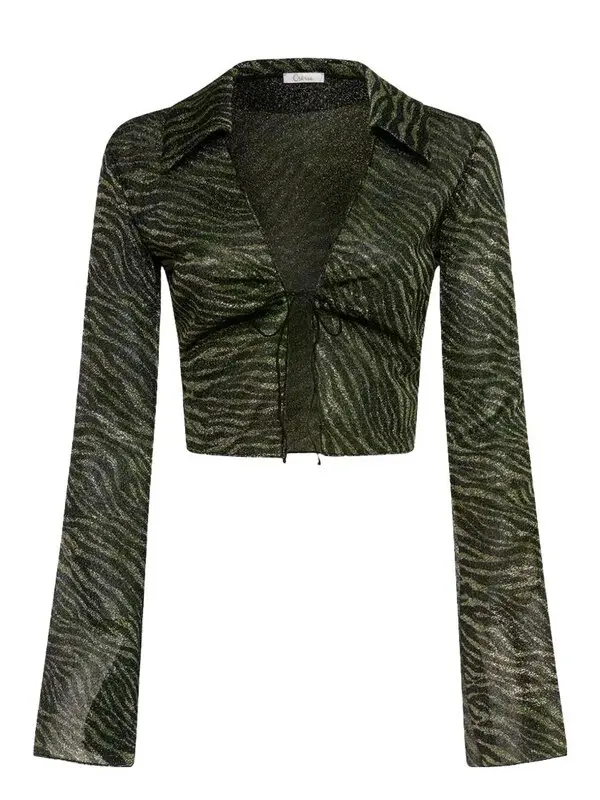 Oseree Animalier Slim-fit Cropped Shirt - Green