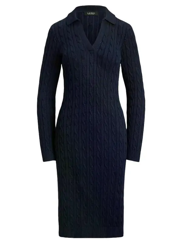 Ralph Lauren Cable-knit Collared Midi Dress - Blue