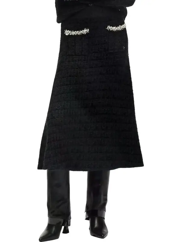 Karl Lagerfeld Faux-pearl Embellished Knitted Skirt - Black