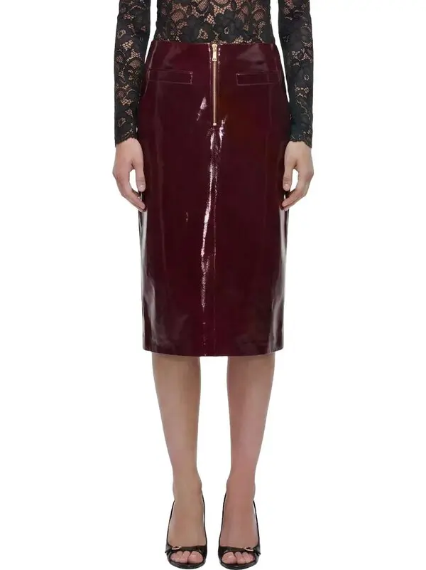 SELF-PORTRAIT Faux Leather Midi Skirt - Red