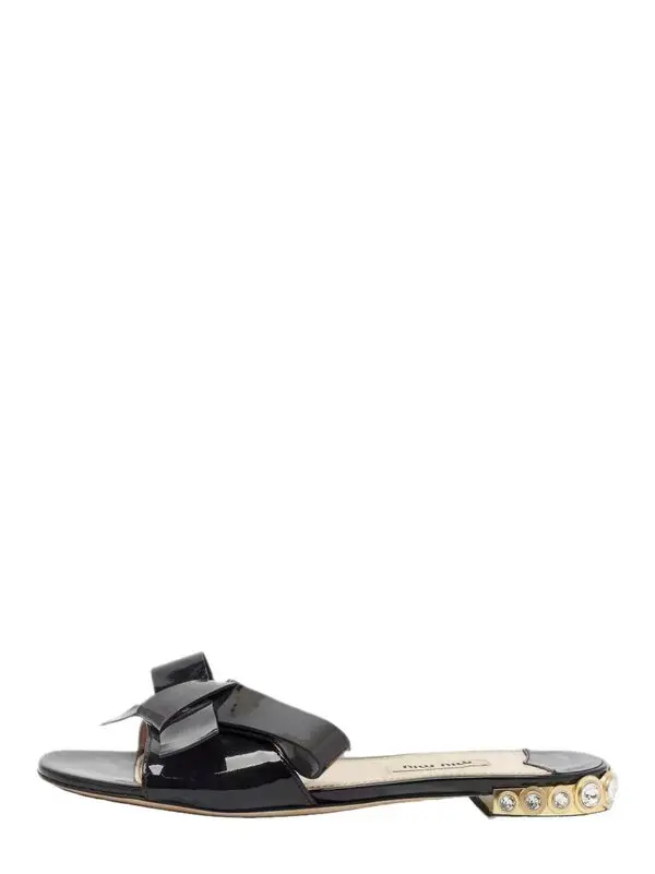 Miu Miu Patent Bow Detail Embellished Sandals - Black