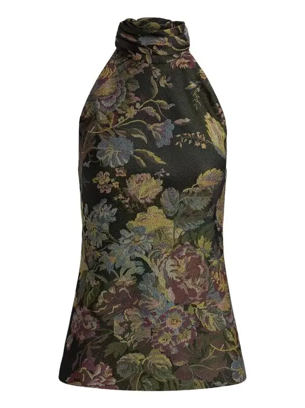 Ralph Lauren Floral Print Silk-blend Jacquard Halterneck Top - Brown