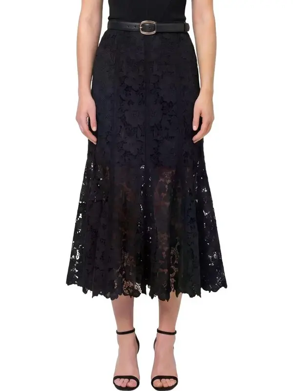 SELF-PORTRAIT Lace Midi Skirt - Black