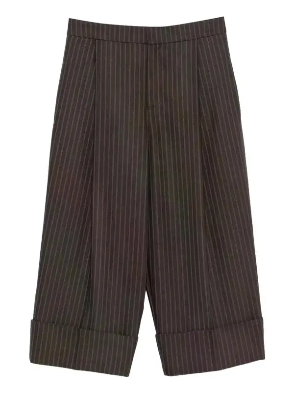 Elisabetta Franchi Pinstriped Cuffed Cropped Trousers - Brown