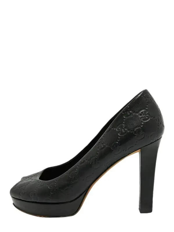 Gucci Embossed Leather Peep-toe Pumps - Black