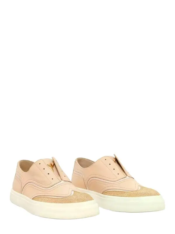 GIUSEPPE ZANOTTI Beige Leather Crystal Embellished Sneakers - Neutrals
