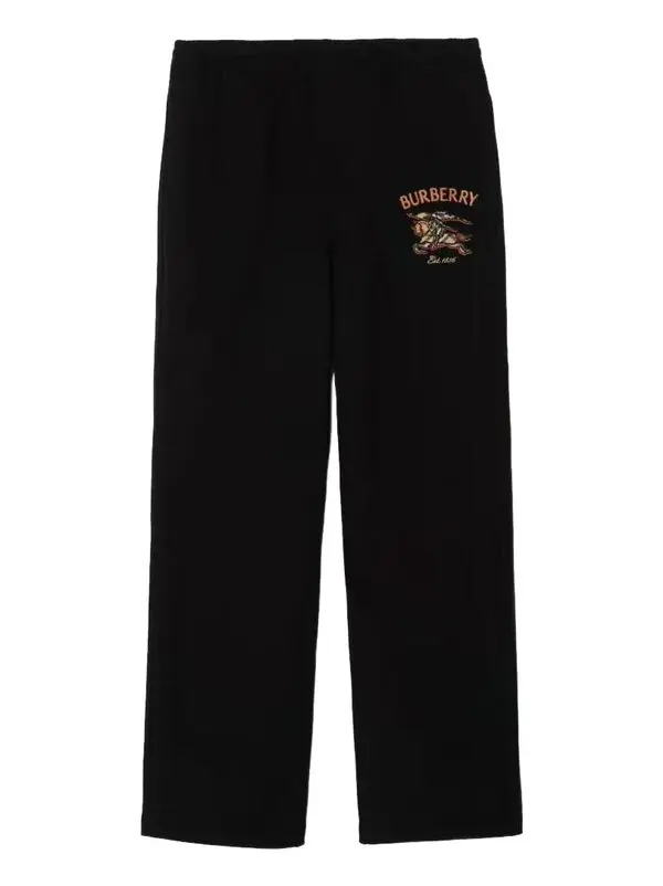 Burberry Checkered Knight-logo Cotton Track Pants - Black