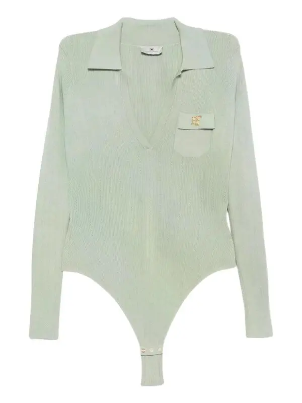 Elisabetta Franchi Ribbed Knit V-neck Bodysuit - Green