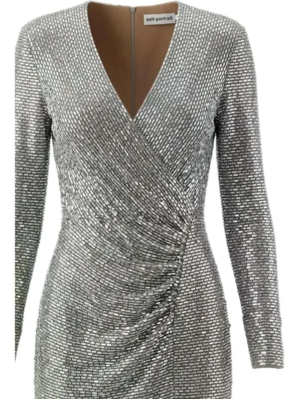 SELF-PORTRAIT Rhinestone Embellished Wrap Dress - Silver