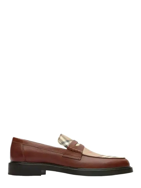 Burberry Leather Pembroke Loafers With House Check Paneling - Brown