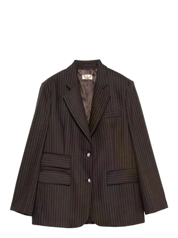 Elisabetta Franchi Pinstripe Pattern Notched Lapel Blazer - Brown