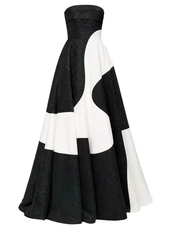 Alice + Olivia Bridgette Strapless Jacquard Maxi Dress - Black