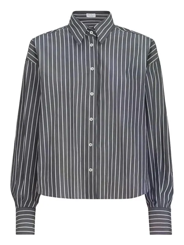 Brunello Cucinelli Striped Cotton Poplin Shirt - Grey