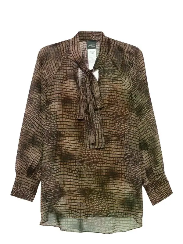 Marina Rinaldi Crocodile-effect Pussy-bow Blouse - Brown