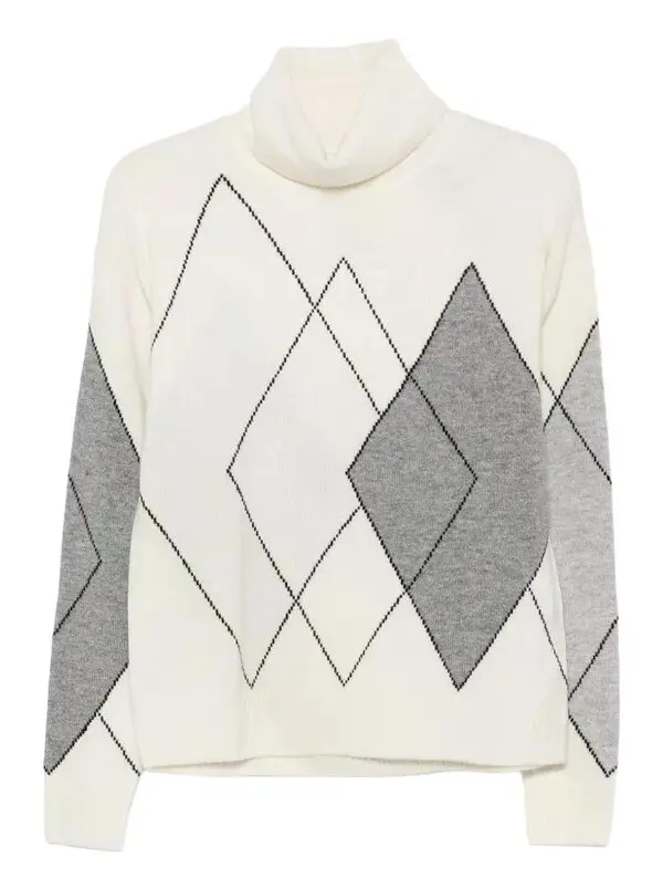 Seventy Argyle Pattern Roll Neck Sweater - White