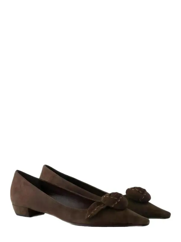 Prada Suede Ballerinas With Sculptural Floral Ornament - Brown
