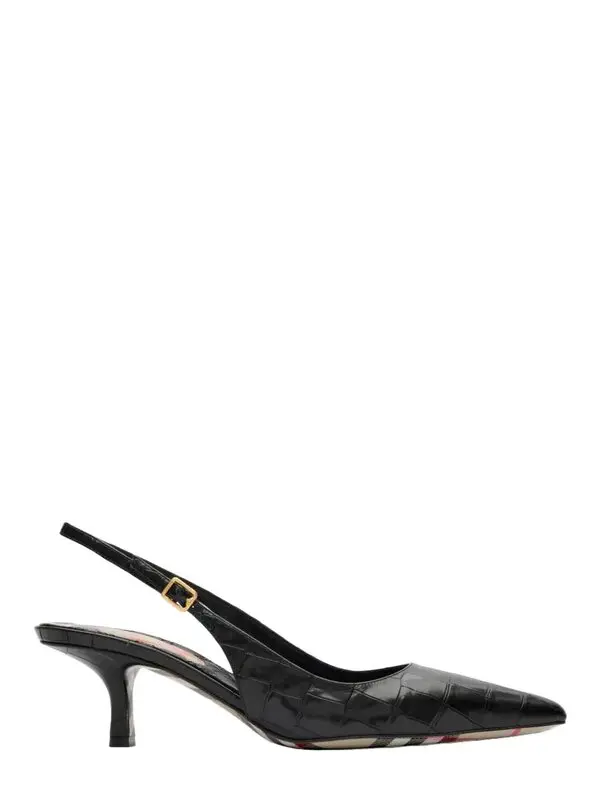 Burberry Crocodile-effect Leather Slingback Pumps With Kitten Heel - Black