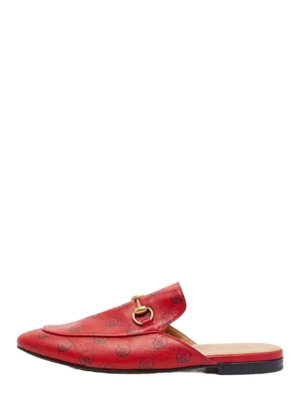 Gucci Princetown Skull Print Horsebit Mules - Red