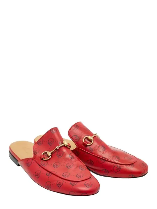 Gucci Princetown Skull Print Horsebit Mules - Red