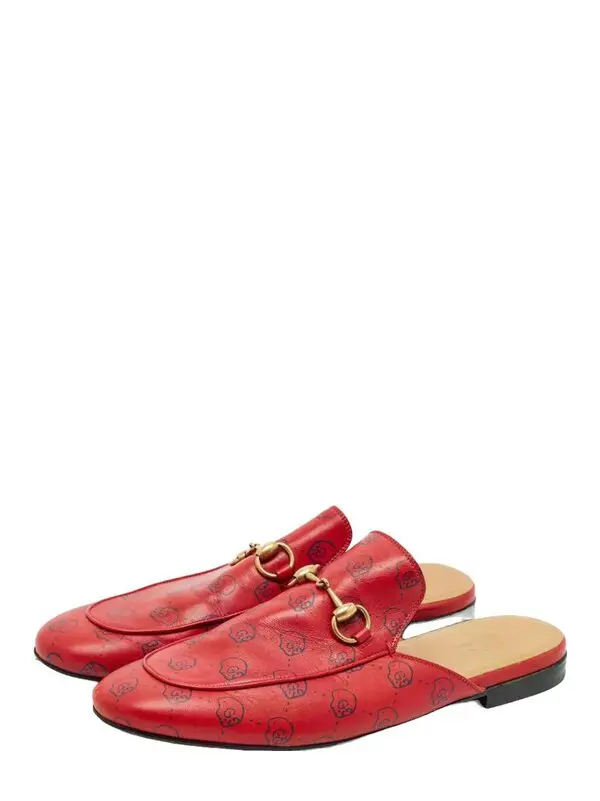 Gucci Princetown Skull Print Horsebit Mules - Red