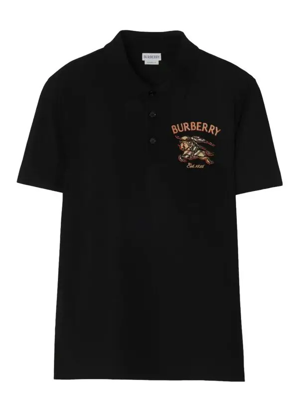 Burberry Knight Check Cotton Polo Shirt - Black