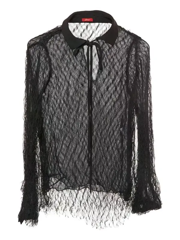 Roberto Cavalli Mesh Neck-tie Blouse - Black