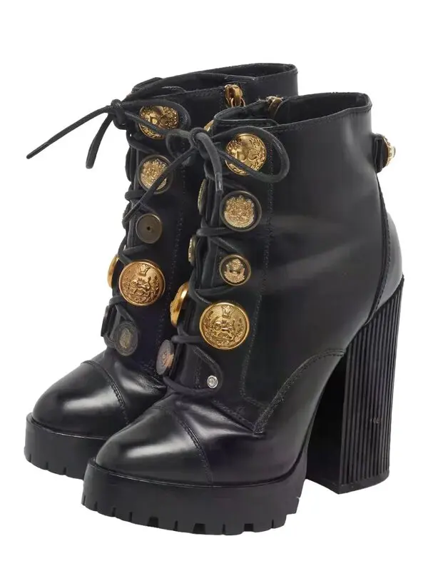 Dolce & Gabbana Leather Dg Logo Button Lace-up Boots - Black
