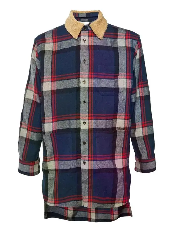 Gucci Plaid Shearling-collar Shirt - Blue