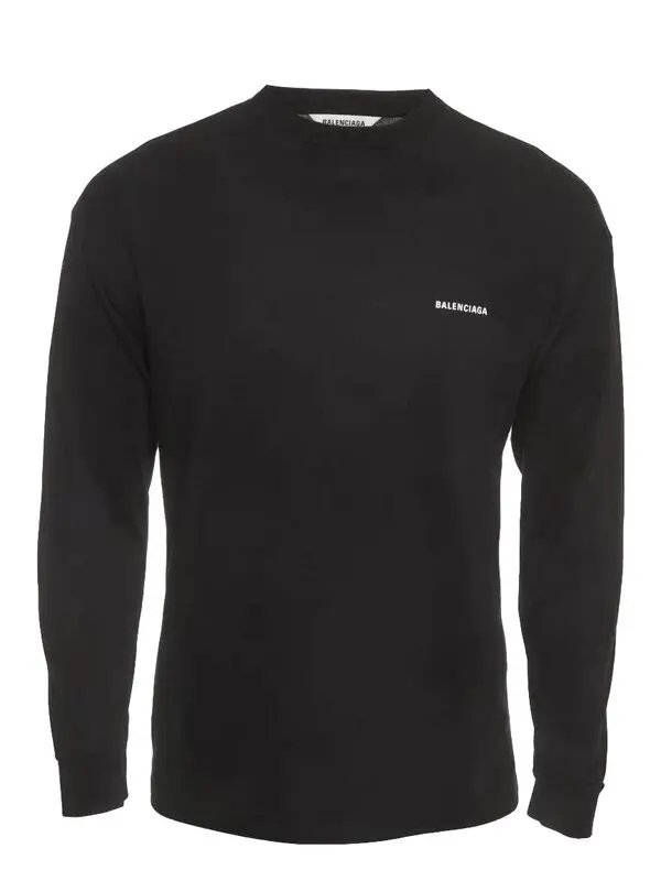 Balenciaga Logo Print Crew-neck Long Sleeve T-shirt - Black