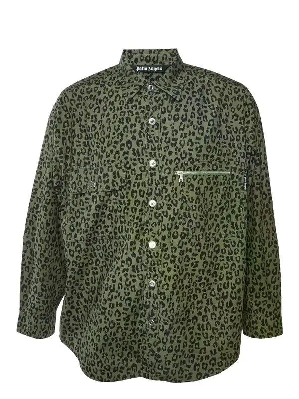 Palm Angels Leopard-print Logo Shirt - Green