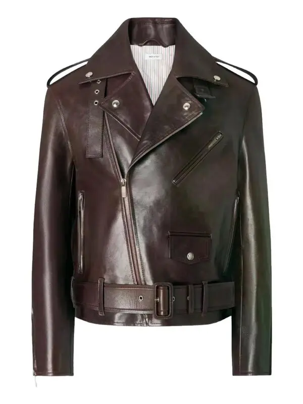 Thom Browne Belted Leather Biker Jacket - Brown