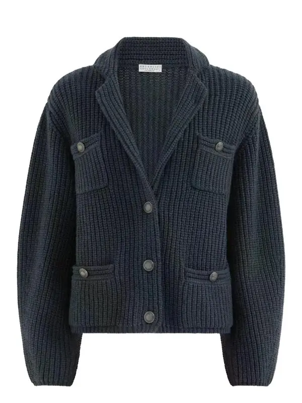 Brunello Cucinelli Cashmere Feather Yarn English Rib Cardigan - Blue