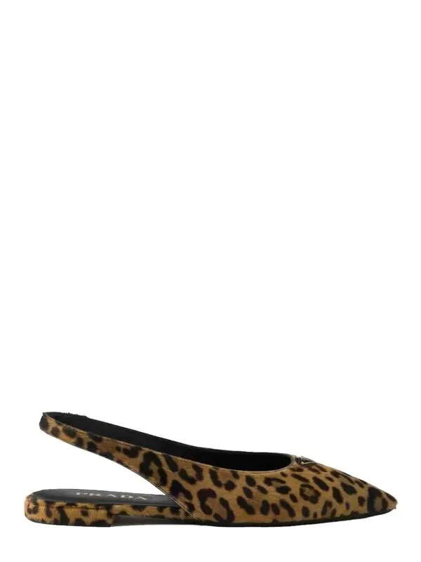 Prada Printed Leather Ballerinas With Enameled Triangle Logo - Brown