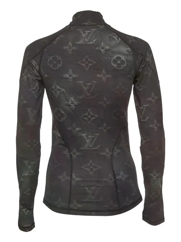 LOUIS VUITTON Monogram Print High Neck Half-zip Long Sleeve Top - Black