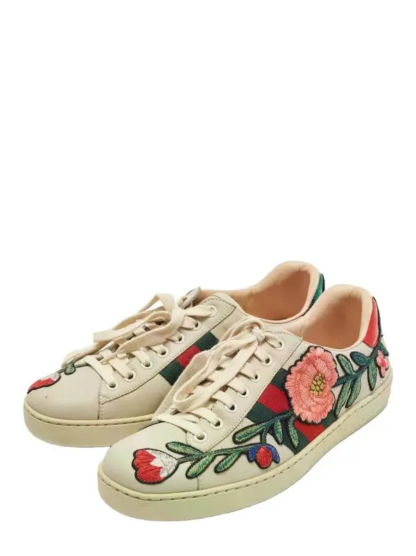 Gucci Ace Floral Embroidered Sneakers - Neutrals