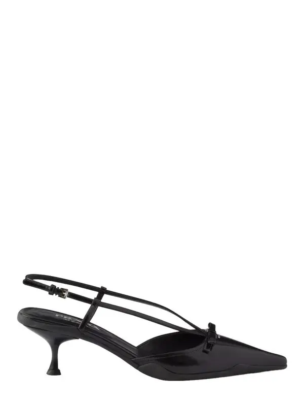 Prada Brushed Leather Slingback Pumps With Bow Detailing - Black
