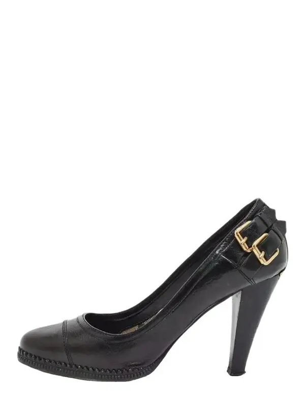 Burberry Leather Buckle Detail Almond Toe High Heel Pumps - Black